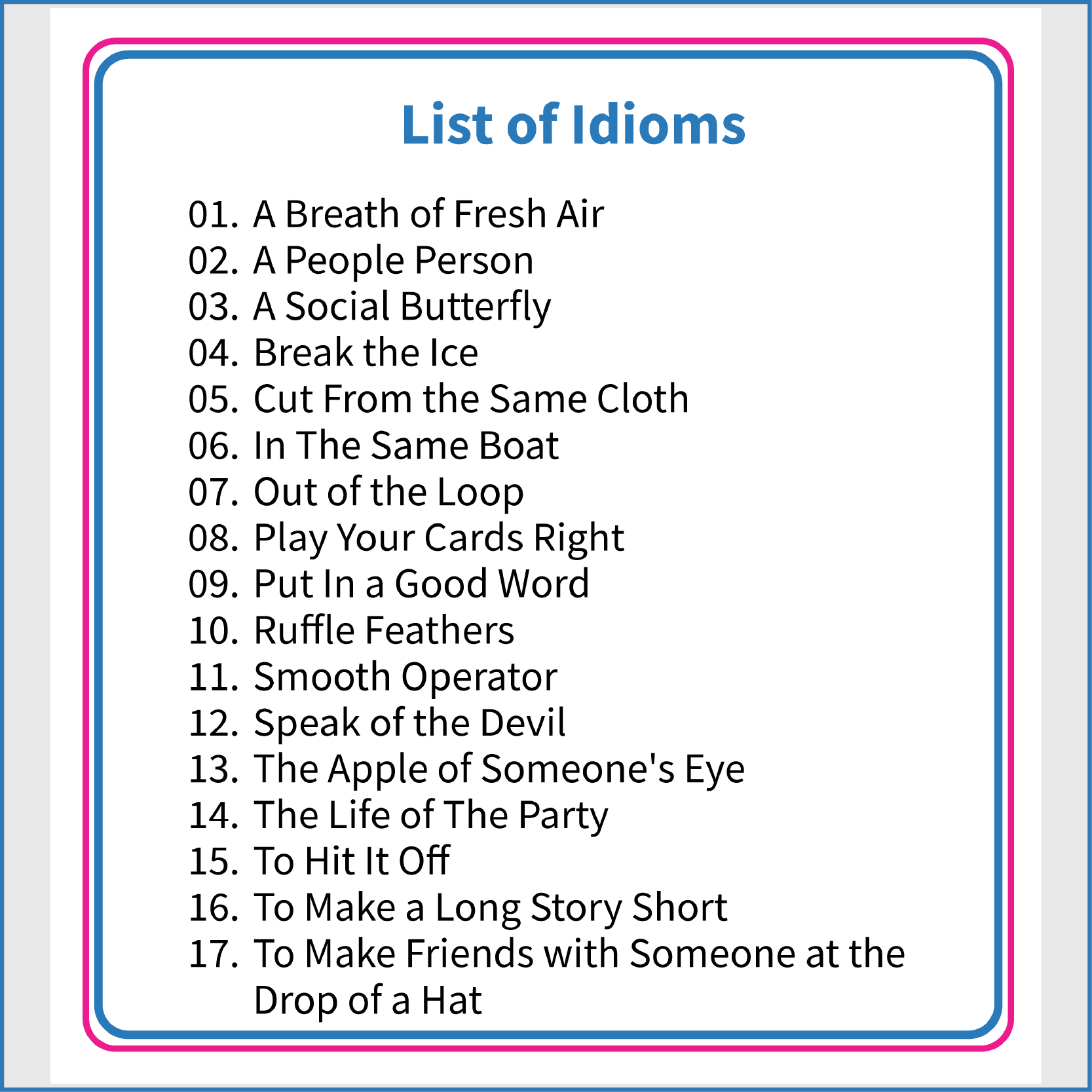 Common Idioms List Top 3 Common Idioms For Families