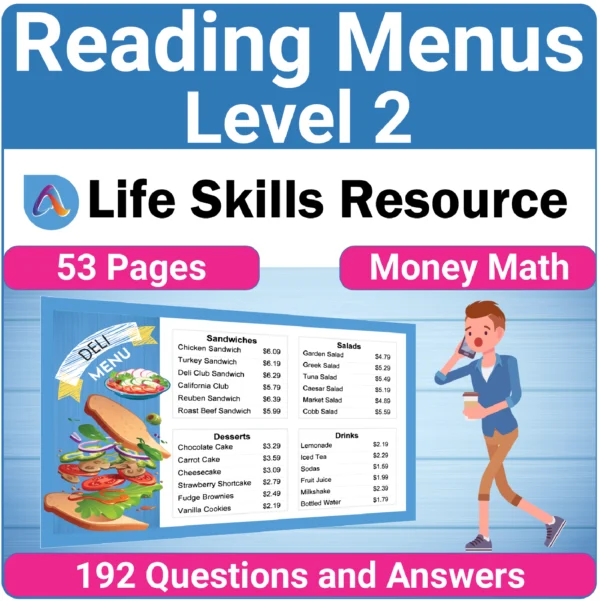 Reading Menus Level 2 Money Math - Adulting Life Skills Resources